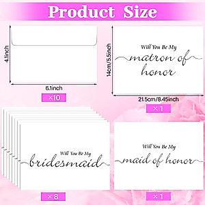 10 Pack Bridesmaid Proposal Card 4 x 5.5'' Will You Be My Bridesmaid Card Folded with Black Caligraphy and Gold Foil Lined Envelopes 8 Bridesmaid Cards 1 Maid of Honor Card and 1 Matron of Honor Card
