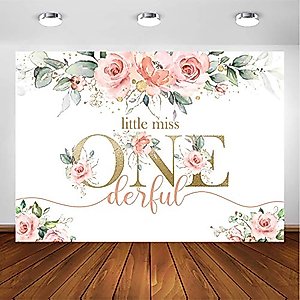 Avezano Blush Pink Floral 1st Birthday Party Backdrop for Girl Miss Onederful Party Photography Background Baby Girl's First Birthday Party Photoshoot Decoration Banner (7x5ft)