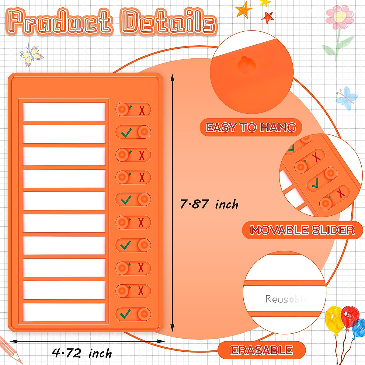 Queekay 4 Pcs Blank Chore Chart Kids Chore Chart, Plastic Checklist Board with 8 Detachable Cardstock to Do List for Home Routine Planning (Red, Orange, Blue, Yellow)