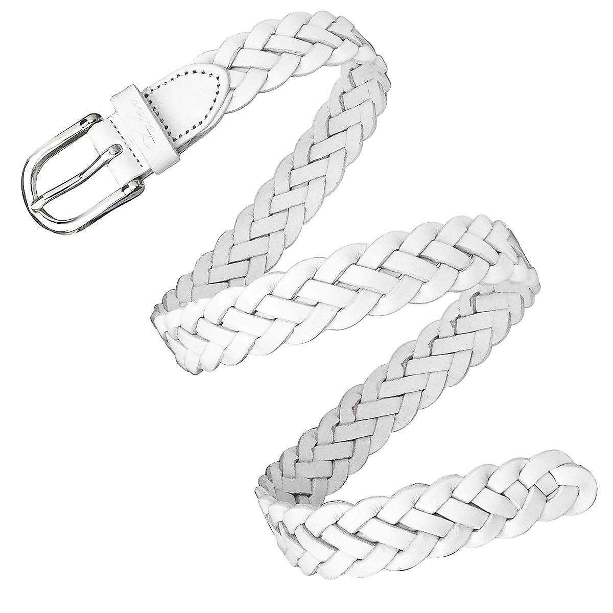 Falari Women's Leather Braided Belt 6007 - White-M
