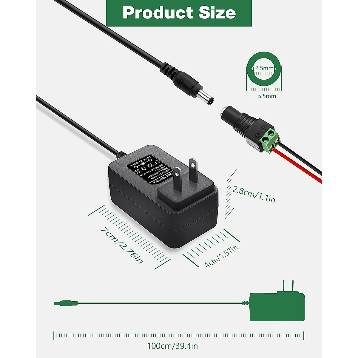 JOVNO 12V 1.5A Power Supply Adapter 100-240V AC to DC 12volt 18W 1amp 500mA 250mA Power Converter with 5.5x2.5mm Tip for Yamaha Piano 5050 WS2811 LED strip light Camera CCTV Security System Routers