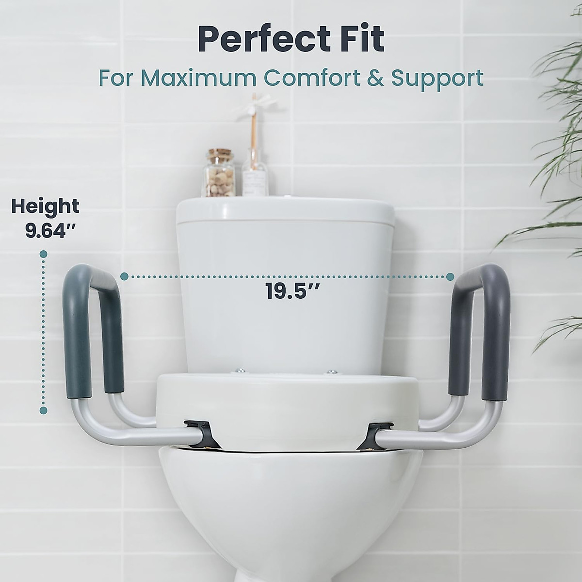 PELEGON Raised Toilet Seat With Handles (300lb) Toilet Seat Risers for Seniors, Raised Toilet Seat for Handicap Toilet Seat For Elderly & Disabled - Elongated Seat