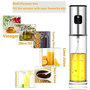 Olive Oil Sprayer for Cooking, Oil Mister, Oil Spray Bottles for Kitchen, Kitchen Gadgets for Home, Air Fryer, Baking, Salad, Grilling, Bbq, Roasting,100ml Oil Spray Food Grade Glass (with funnel)