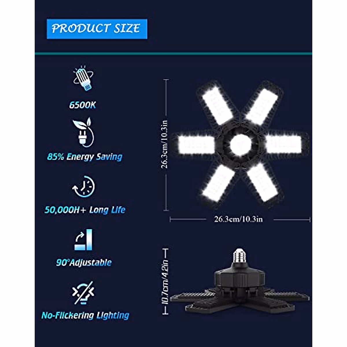 YIBEYYDS Garage Light 2 Pack,185W 18500LM 6500K LED Garage Light Garage Lights Ceiling LED with 6+1 Adjustable Panels,LED Garage Ceiling Lights Support E26/E27 for Garage,Barn,Workshop,Basement