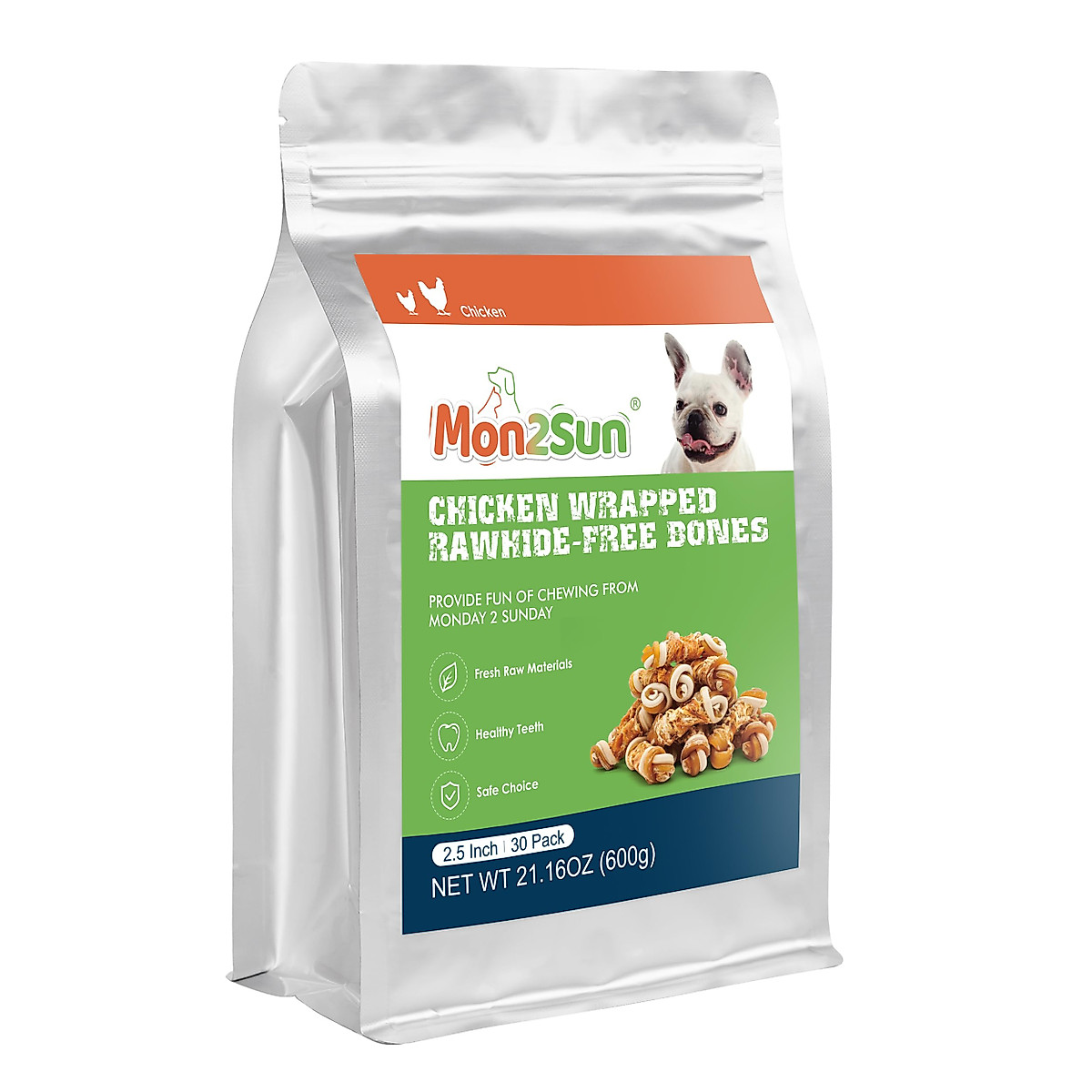 MON2SUN 2.5" Rawhide Free Dog Treats with Mixed Vegetables, Chicken Wrapped Mini Knot Bones for Small Dogs, Healthy Dog Snacks for Balanced Nutrition, 21.2oz