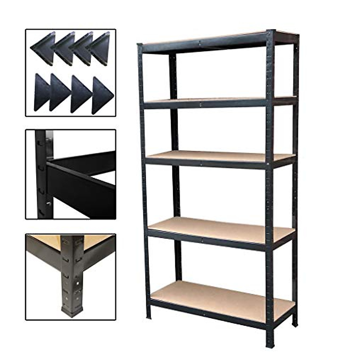 FuAuto Heavy Duty Storage Shelving Unit Storage Racking Utility Rack Garage Shelves Metal Steel Shelf for Workshop/Shed/Garage/Kitchen/Office, 5-Shelf Adjustable, 77" x 39" x 20", Black