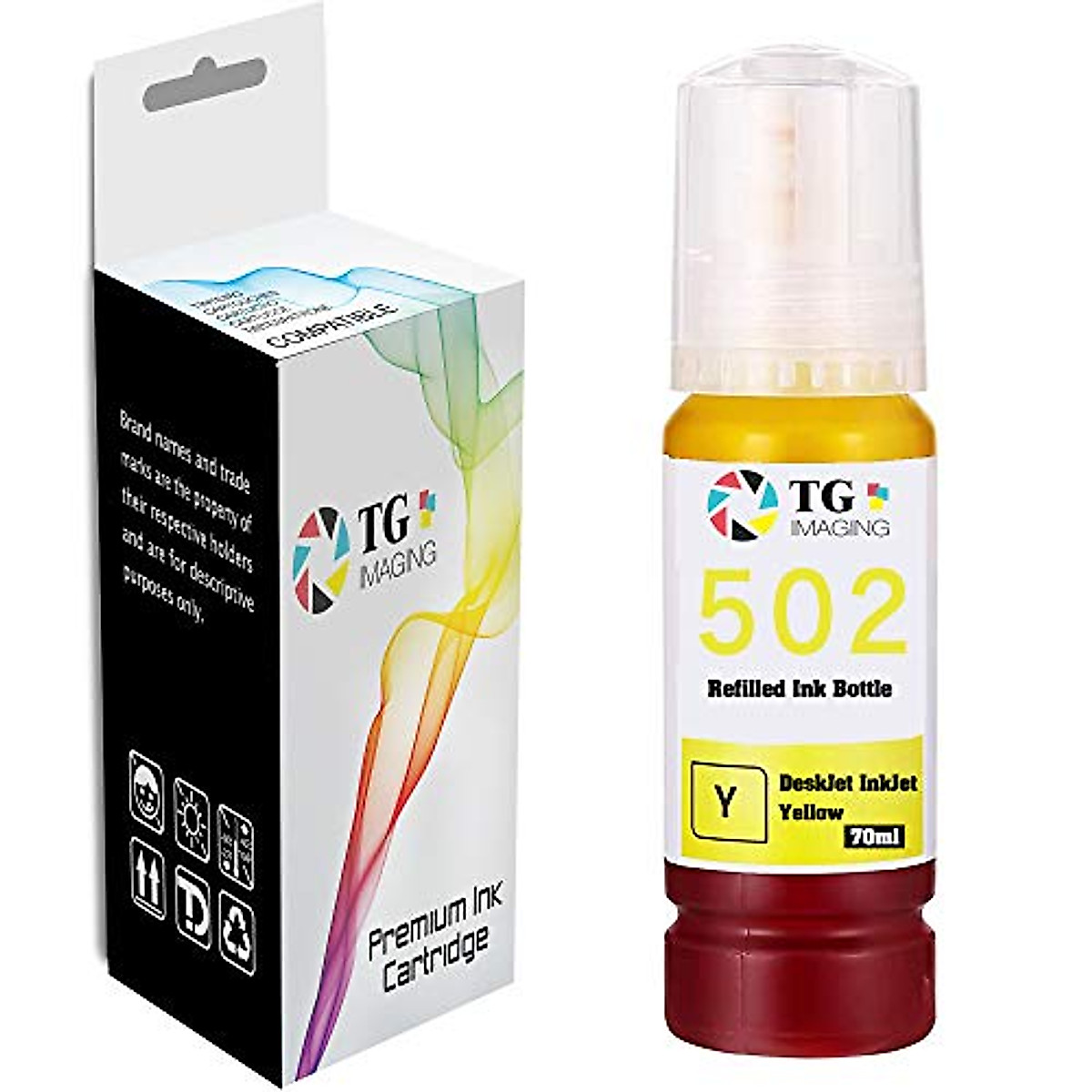 TG Imaging (1xYellow) Compatible Ink Bottle Refilled (1 Pack, Yellow) T502 502 Work for Epson ET-4750 ET-3700 ET-3750 ET-2700 ET-2750 Printer