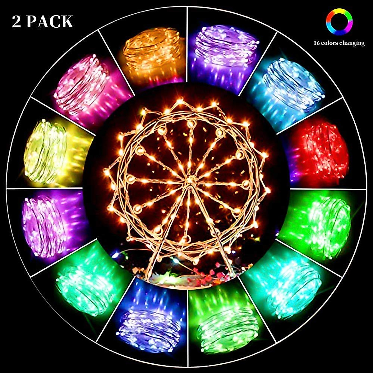 TenSteed 2 Pack Fairy String Lights,50 LED Fairy Lights Battery Operated Multicolor Changing Twinkle Lights with Remote,16.4Ft Silvery Copper Wire Firefly Lights for Party Wedding Christmas Décor