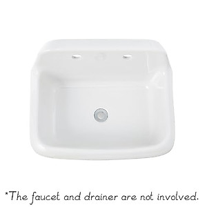 ELLAI 24 Inch Wall Mounted High Back Kitchen Sink White Porcelain Utility Sink Farm Sink Ceramic Farmhouse Laundry Sink Wall Mount Bathroom Sink, 8 in centers, 24” x 17” x 15”