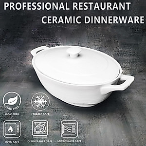 jinsongdafa Casserole Dish with Lids,1.9 Quart French White Ceramic Tureens, 12.1x7.3 Baking Dish, Serving Tureen Soup, for Casseroles, Lasagna Cookware Set, Microwave, Oven Safe