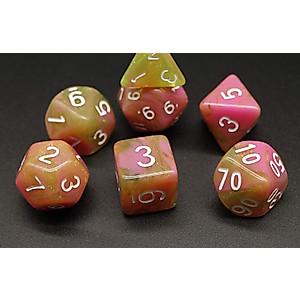 DND Dice Polyhedral 7-Die Dice Set for D&D Dungeons & Dragons Role Playing Gaming Glitter dice(Pink Green)…