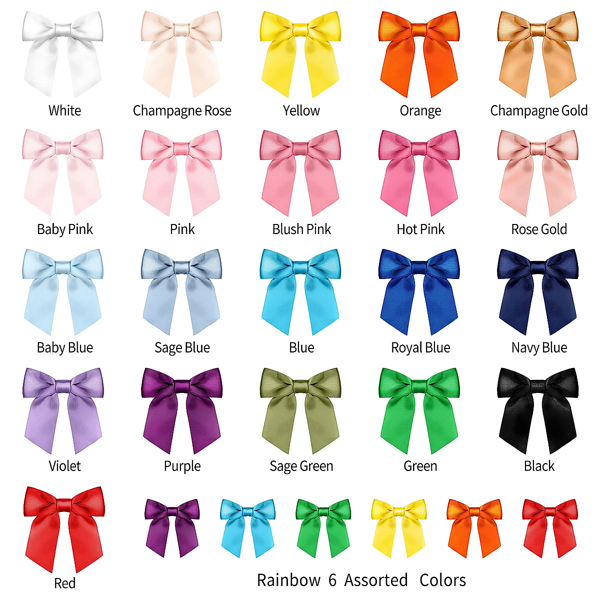 RainbowPana 50 Pack 4.5" Twist Tie Bows, Luxury Baby Pink Satin Ribbon Pretied Bows, Premade Craft Decoration for Package