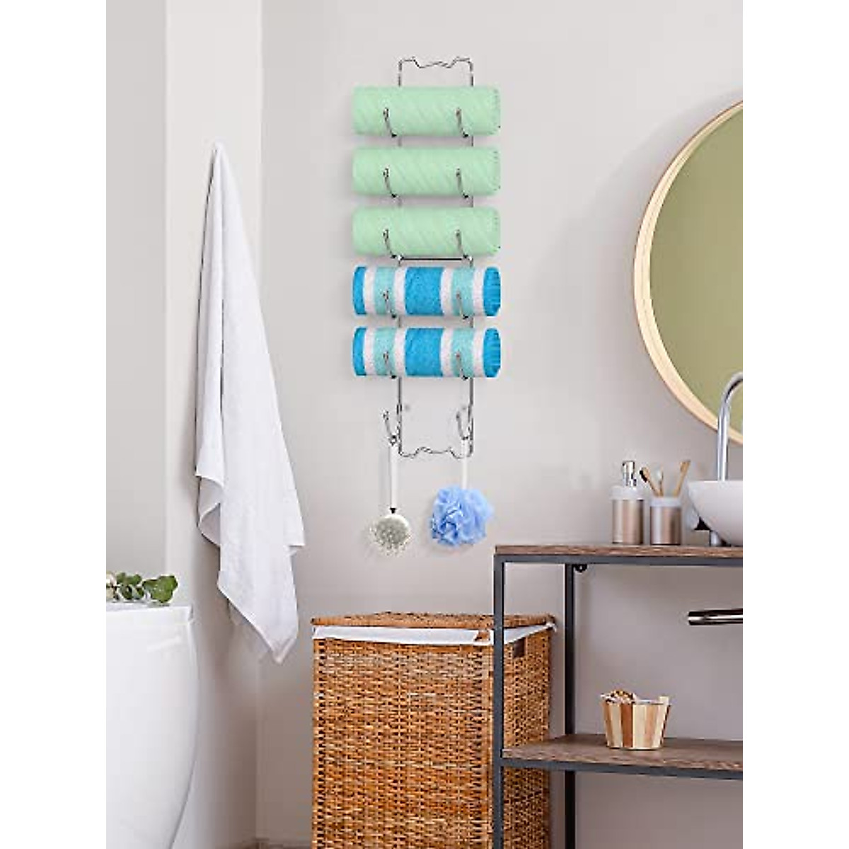 Elbourn Towel Rack Wall Mounted Metal Wine Rack Washcloths Bathrobe Storage Shelf Organizer Hand Towels Holder for Bathroom Cloakroom - Chrome