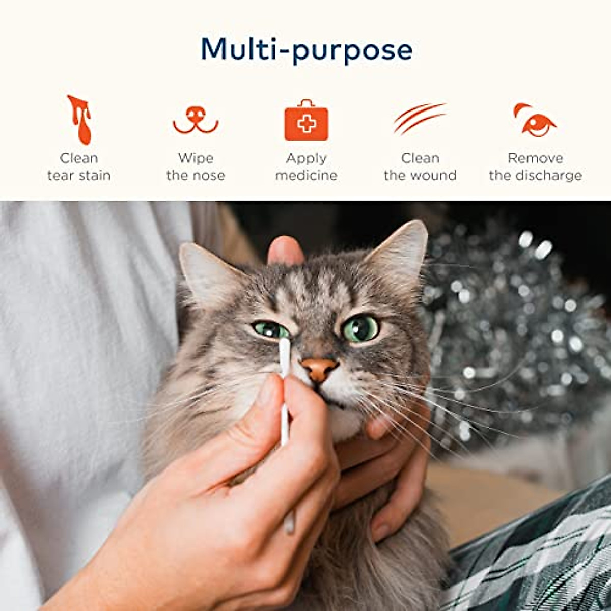 ARCA PET Cotton Swabs for Dogs Cats and Small Pets - Ear Cleaner Swabs with Long Plastic Handle - Ear Cleaning Supply for Puppies and Pets - Multipurpose Cotton Sticks for Pets (100 Buds)