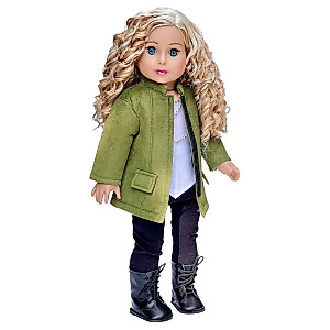 - Autumn Stroll - 4 Piece Outfit for 18 Inch Doll - Green Coat, White Blouse, Black Velvet Leggings, Black Boots (Dolls Not Included)