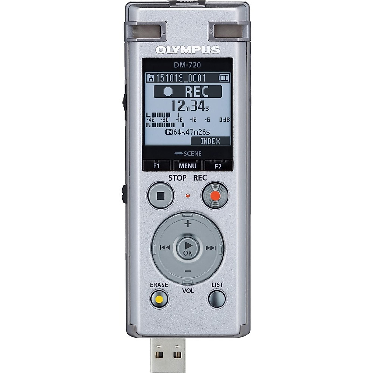 OM SYSTEM OLYMPUS Voice Recorder DM-720 with 4GB, Micro SD Slot, USB Charging, Direction PC Connection, Transcription Mode, Silver