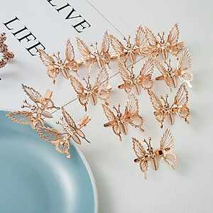 Kachanaa 3D Moving Butterfly Metal Hair Styling Accessories - 12 Pcs Hollow Hair Pins, Cute Barrettes, Clamps, and Claw Clips for Women and Girls (Gold)