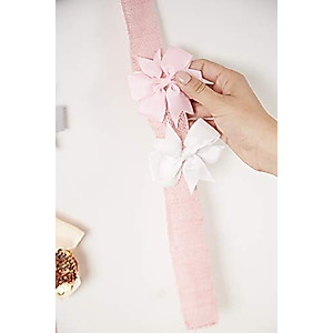 SoCal Buttercup White Hair Bow Holder Organizer for Girls, Pink Burlap Ribbons, Headband, Hair Tie, Bow Organizers, Hair Accessories Storage Display, Toddler Baby Shower