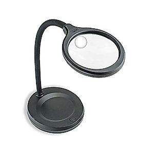 Carson DeskBrite300 COB LED Lighted 2x Aspheric Magnifier & Desk Lamp with 5x Spot Lens with Included USB-C Power Adapter (LM-30)., Black, Medium