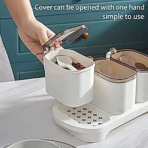 Kitchen Storage Container Condiment Jar, Multi-Compartment Condiment Container With Lid and Spoon, Used to Store Salt, Pepper, Sugar, Spices, Cornstarch and Chicken Stock Powder, etc.