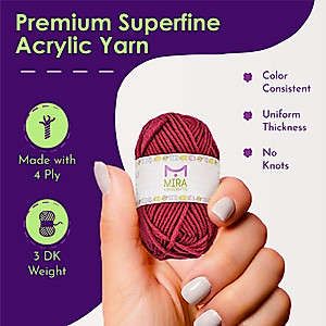 Mira Handcrafts 60 Yarn Skeins - Total of 1312 Yard Acrylic Yarn for Knitting and Crochet - Yarn Bag for Storage and 7 Ebooks Included with Each Pack | (Lilac)
