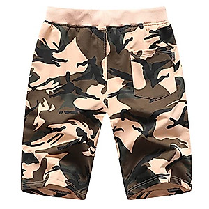 Big Boy's Cotton Casual Classic Fit 8 Inch Inseam Elastic Waist Knit Shorts with Drawstring Pockets Youth 14 Khaki Camouflage