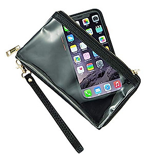 PUFER Clear Cell Phone Purse Wallet with Touchscreen Window Small Crossbody Bags for Women Wristlet Travel Black