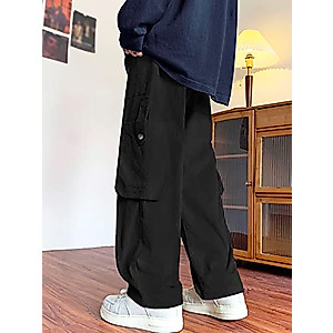 Floerns Men's Casual Corduroy Pants Drawstring Waist Straight Leg Cargo Pants Black M