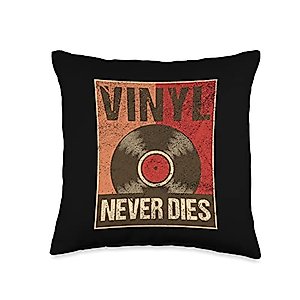 Turntable Vinyl Records Music Never Dies/Album Music Vinyl Records Retro Design Throw Pillow, 16x16, Multicolor