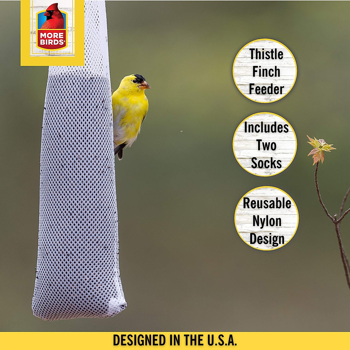 More Birds Finch Sock Bird Feeder, Nyjer or Thistle Seed, 2 lb Seed Capacity, 2 Pack