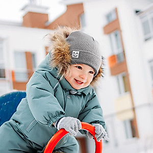 Coume 3 Pcs Baby Beanie Knitted Hats Toddler Kids Beanie Caps Soft Warm Baby Knit Winter Hat Smile Face Knitted Baby Beanie (Coffee, Gray, Black)