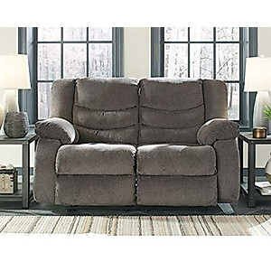 Signature Design by Ashley Tulen Modern Manual Pull Tab Reclining Loveseat, Dark Gray