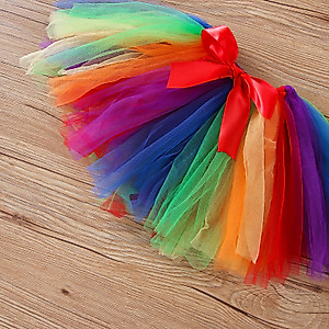 vivifayee Baby First Birthday Outfits Girl Cotton Romper Rainbow Samsh Cake Tulle Tutu Skirts with Bowknot Headband 3pcs Colorful One Year Old Girls Dress