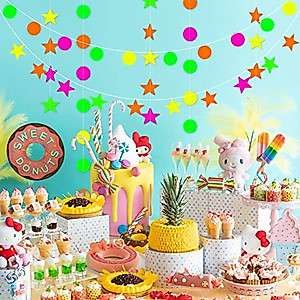 90ft Paper UV Round Neon Garland Stars Neon Streamers Black Light Decorations for Glow Party Supplies and Decorations UV Reactive Neon Party Favors Glow in The Dark Party