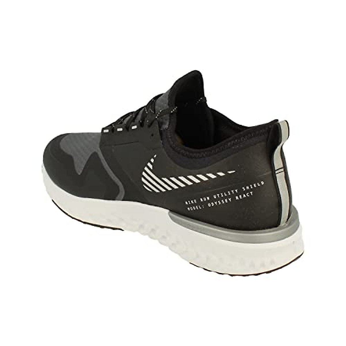 Nike Odyssey React Shield Mens Running Trainers BQ1671 Sneakers Shoes (UK 9.5 US 10.5 EU 44.5, Black Metallic Silver 003)