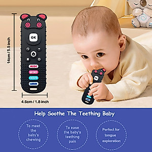 ROBBEAR Baby Teething Toys, Food Grade Silicone Teethers for Babies 3 6 12 18 Months, Fire TV Remote Shape Infant Chew Toys for Boys and Girls, Freezer BPA Free (Pig Black + RTV Black)