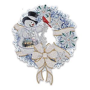 Aimery Christmas Diamond Painting Ornaments Hanging Sign, DIY 5D Crystal Rhinestone Wreath Kits, Snowman Special Shaped Art Hanging Garland for Christmas Wall Door Window Decorations