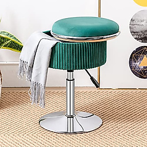 Round Storage Vanity Stool, 360°Swivel Height Adjustable Stool Chair, Emerald Vanity Stool Chair for Makeup Room, Velvet Stool for Vanity With Storage, Vanity Ottoman Chair for Bathroom Living Room