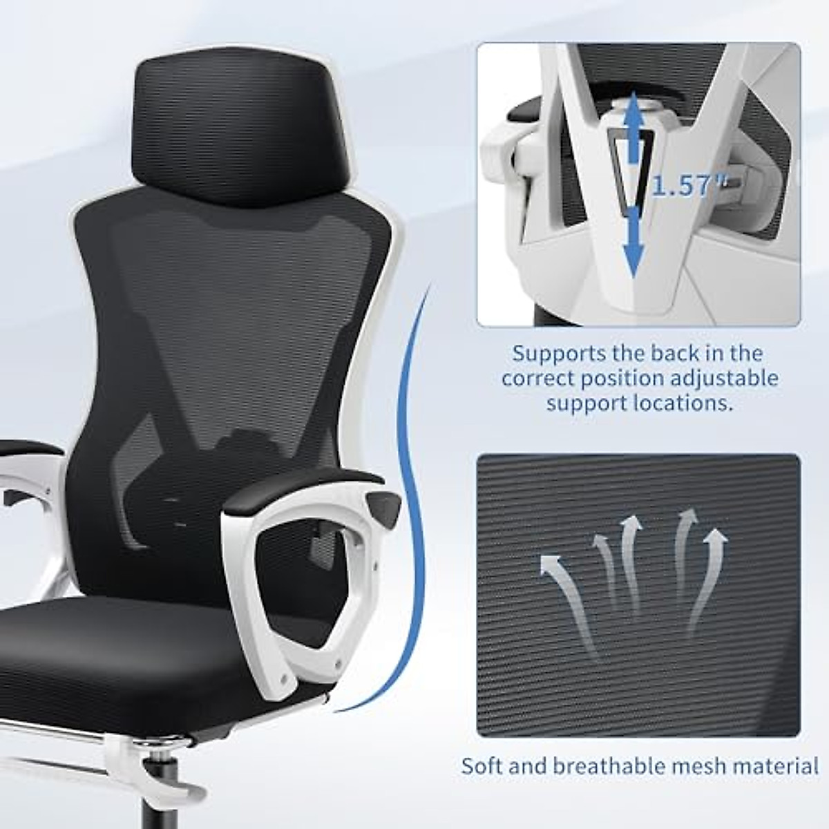 Naudhenm Office Chair Mid Back Swivel Lumbar Support Desk Chair,Computer Gaming Chair with Comfortable Armrests, Mesh Desk Chairs with Wheels, Swivel Computer Task Chair (White)