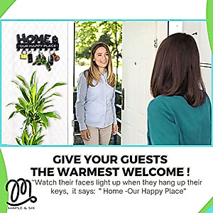 Decorative Key Holder for Wall | Maple & Six - Wall Mounted Key Holder with 8 Hooks |Keyring Organizer| Black | 12 x 4.5 x 1 Inches (Home- Our Happy Place)