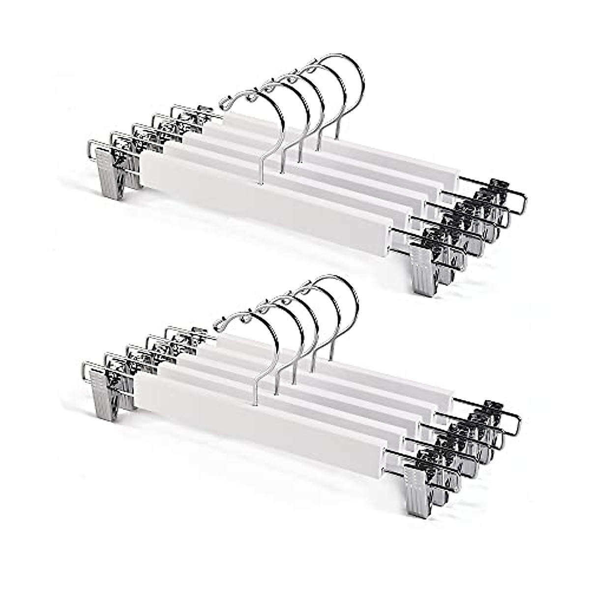 Better to U White Wooden Pants Skirt Jeans Hangers, Wood Bottom Hanger with Adjustable Clips (White 20pcs