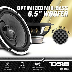 DS18 DX3N Deluxe 6.5” 3-Way Neodymium Premium Car Audio Component Speaker System - 580 Watts, 4 Ohm - Set with Woofer, Midrange, Tweeter, and Crossover (8 Piece Set)