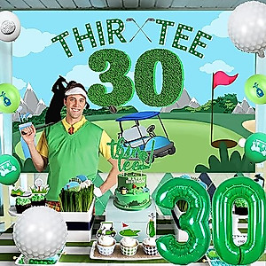 Kreatwow Golf 30th Birthday Party Decorations Green Thir Tee Backdrop Balloon Banner Cake Topper Golf Themed Cupcake Toppers for Golfer Fans Sports Themed 30th Birthday Party Supplies