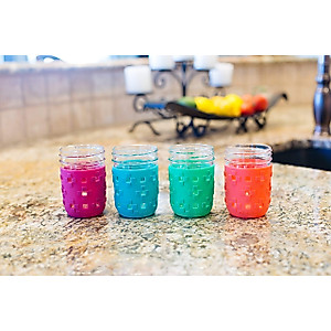 JarJackets Silicone Mason Jar Protector Sleeve - Fits 8oz REGULAR mouth Jelly Jars (4, Multicolor)