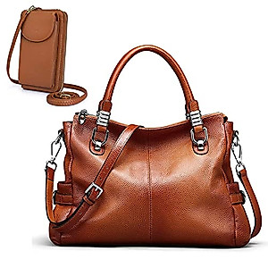 S-ZONE Women Genuine Leather Handbag Shoulder Purse Satchel Tote RFID Blocking PU Leather Crossbody Phone Bag Purse