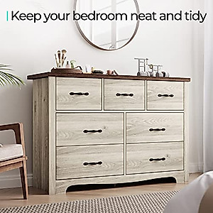 LINSY HOME 7 Drawer Dresser, White Dresser for Bedroom, Mid Century Modern Dresser Organizer, Chest of Drawers for Nursery,Baby,Kids Bedroom