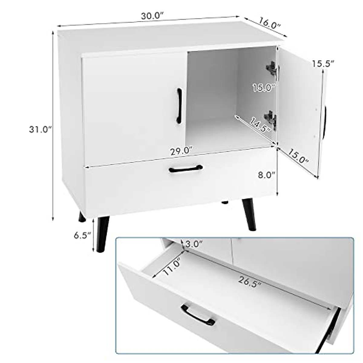 Giantex Storage Cabinet Buffet Sideboard, Accent Cabinet with Doors, Pull-Out Drawer, Freestanding Bathroom Floor Cabinet, Cupboard for Living Room, Entryway Dining Room Bar Cabinet (White)