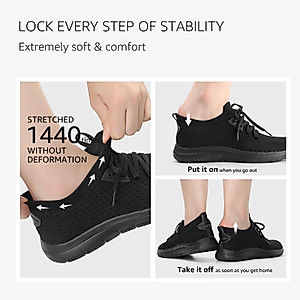 STQ Tennis Shoes Womens Slip on Walking Sneakers with Arch Support for Workout Gym Athletic, All Black US 8