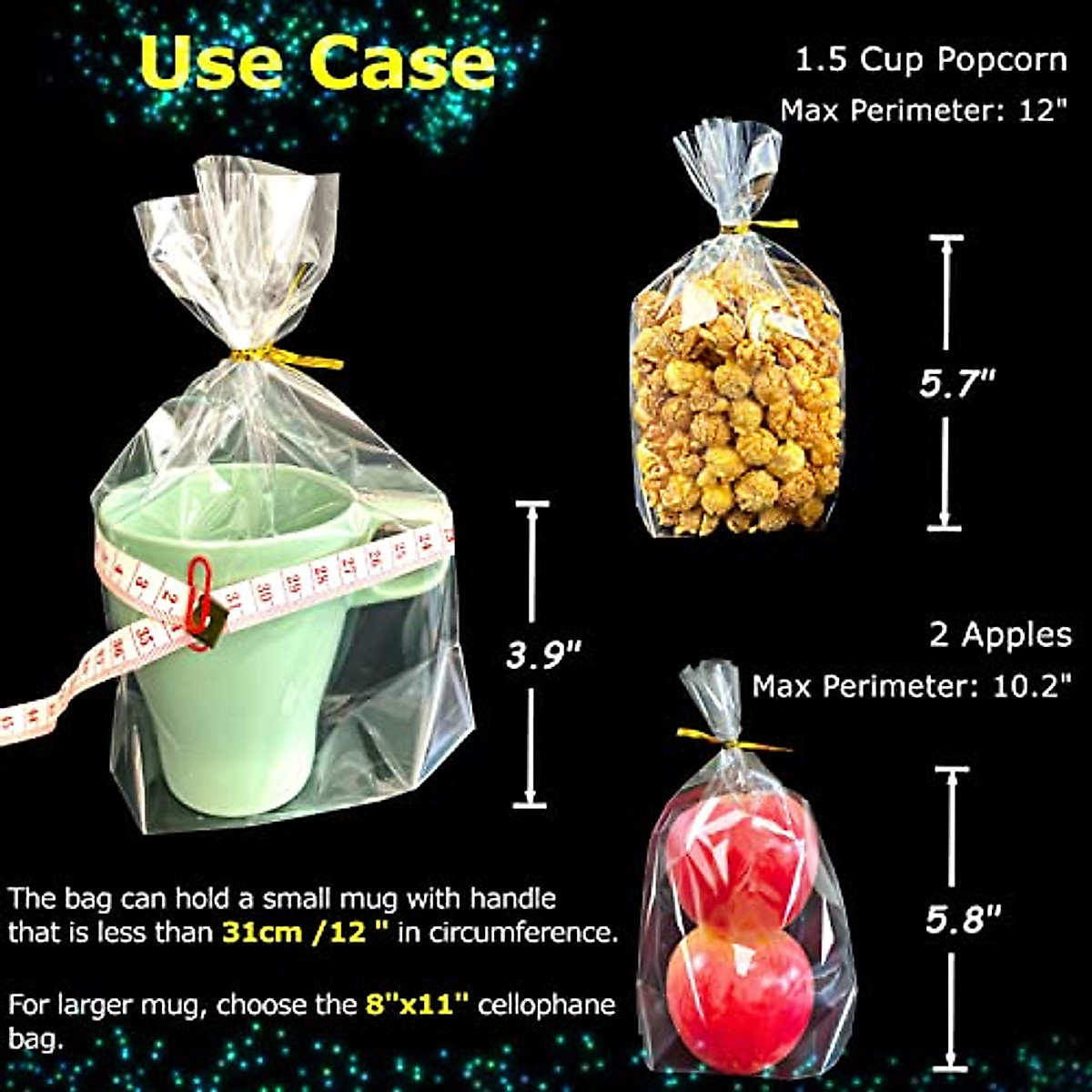PigPotParty 6"x 9", 100Pcs Bottom Gusset Bags, Clear Plastic Cellophane Treat Goodie Bags with Twist Ties for Party Favor, Candy, Cookie, Popcorn, Dessert, Bakery, Small Gift Wrapping(No Side Gusset)
