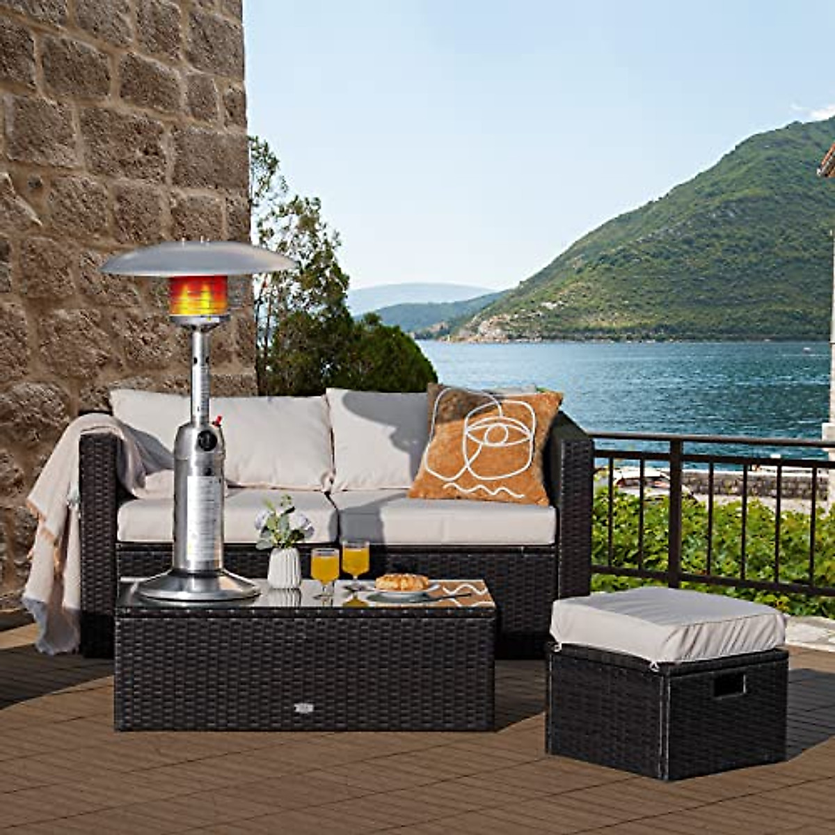 Tangkula Tabletop Propane Patio Heater, 11,000 BTU Portable Outdoor Heater W/Adjustable Flame, Simple Ignition System, Tipping-Over Protection, Ideal for Courtyard, Garden, Patio Restaurant (Silver)